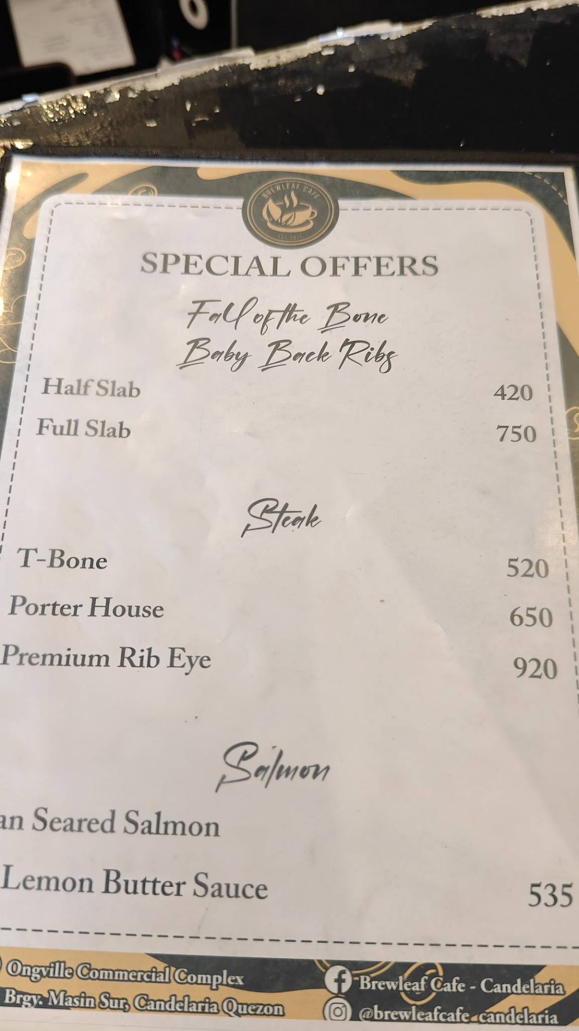 Menu at Brewleaf Cafe Ongville Candelaria, Candelaria