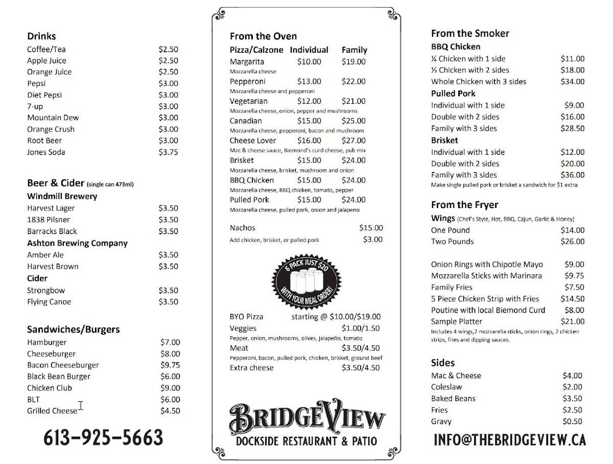 Menu at Bridgeview Dockside Restaurant & Patio, Prescott, 2