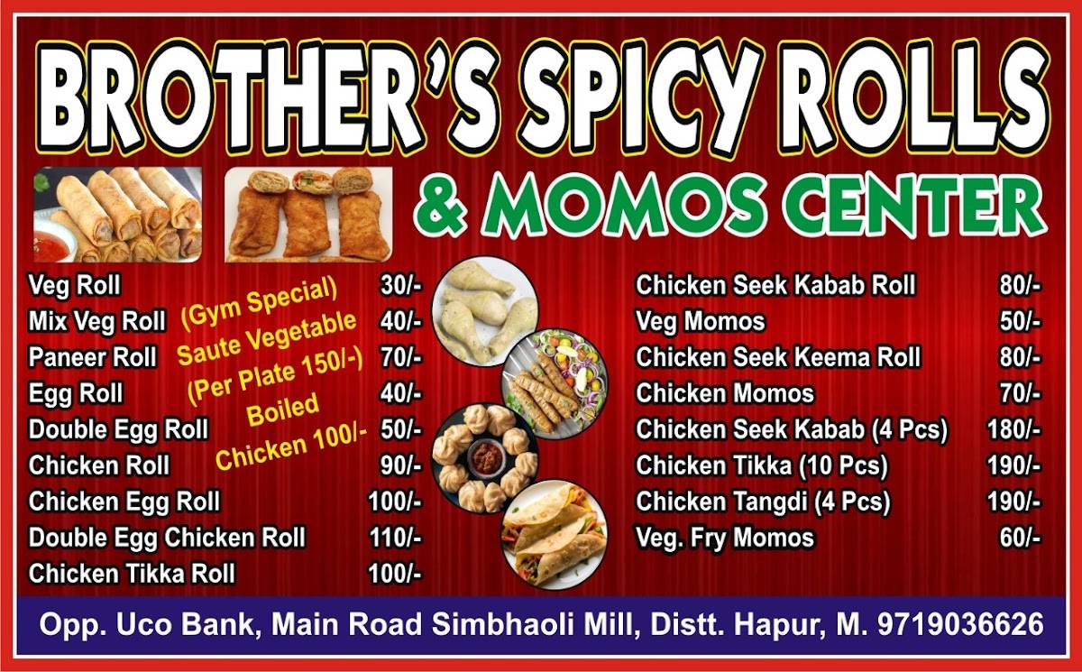 Menu at Brothers spicy rolls and momos center, Simbhaoli