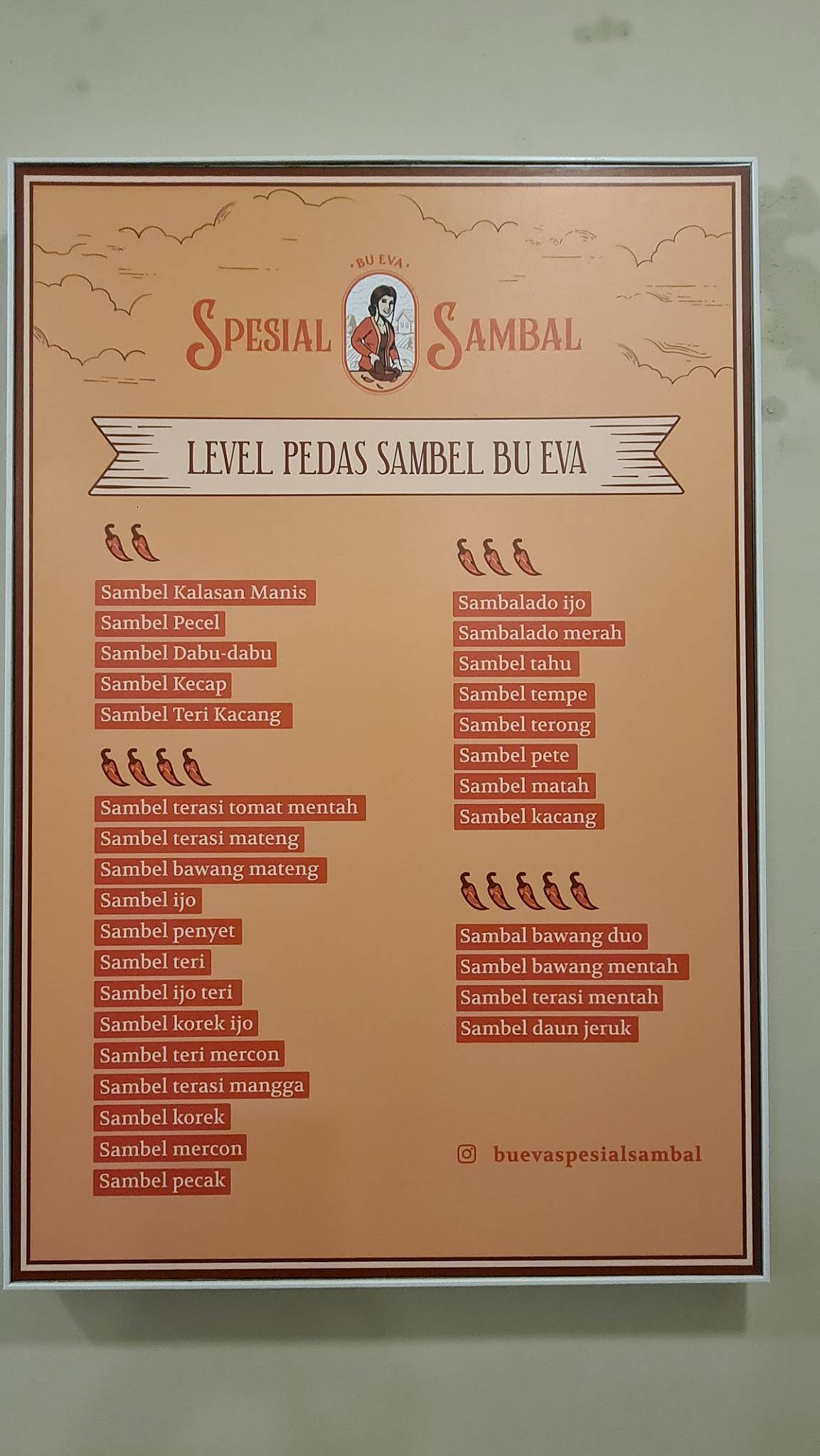 Menu at Bu Eva Spesial Sambal restaurant, Bandung