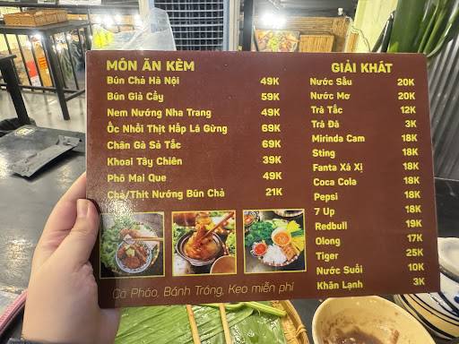 Menu at Bún Đậu Leng Keng restaurant, Ho Chi Minh City