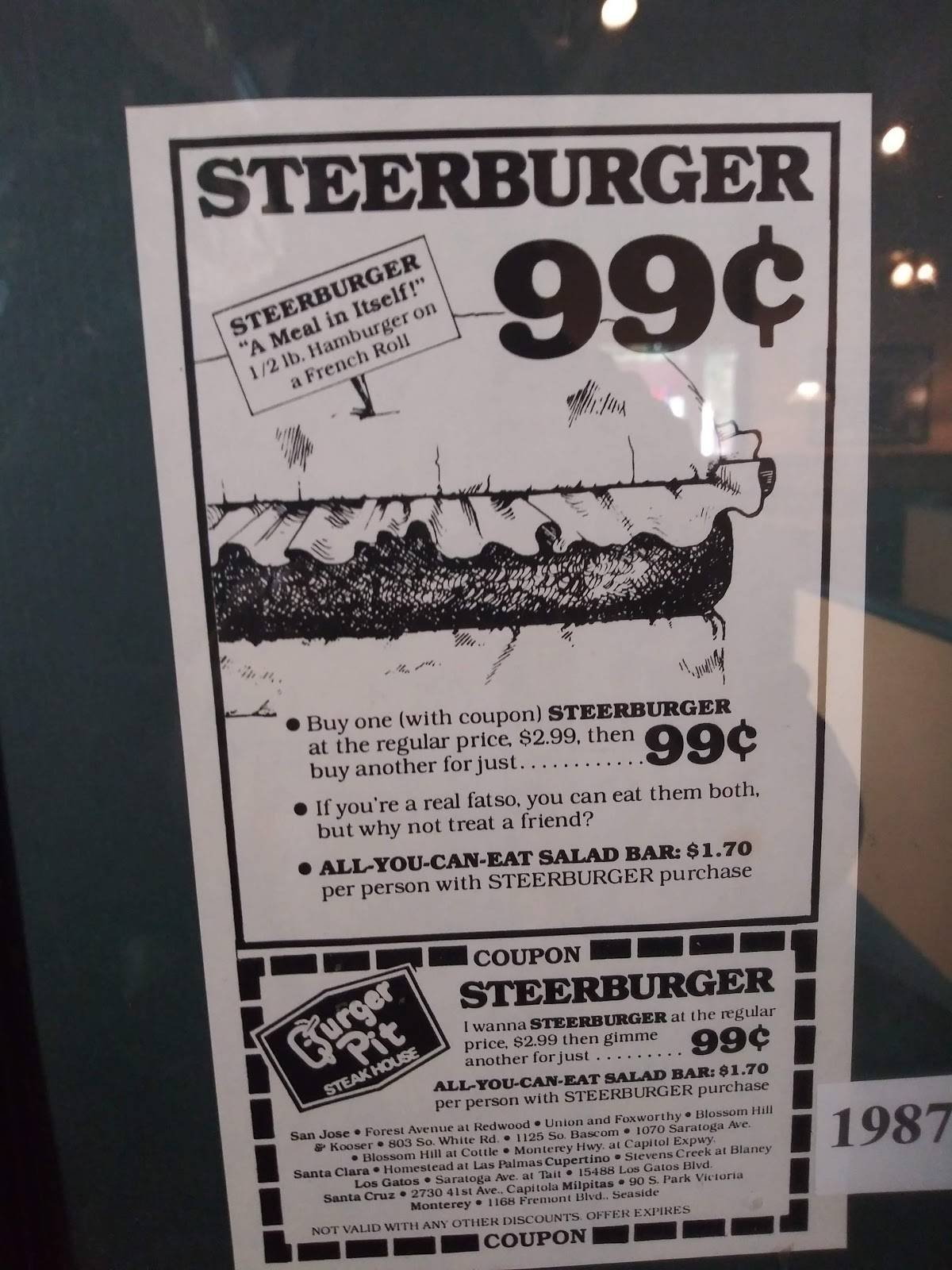 Menu at Burger Pit restaurant, San Jose
