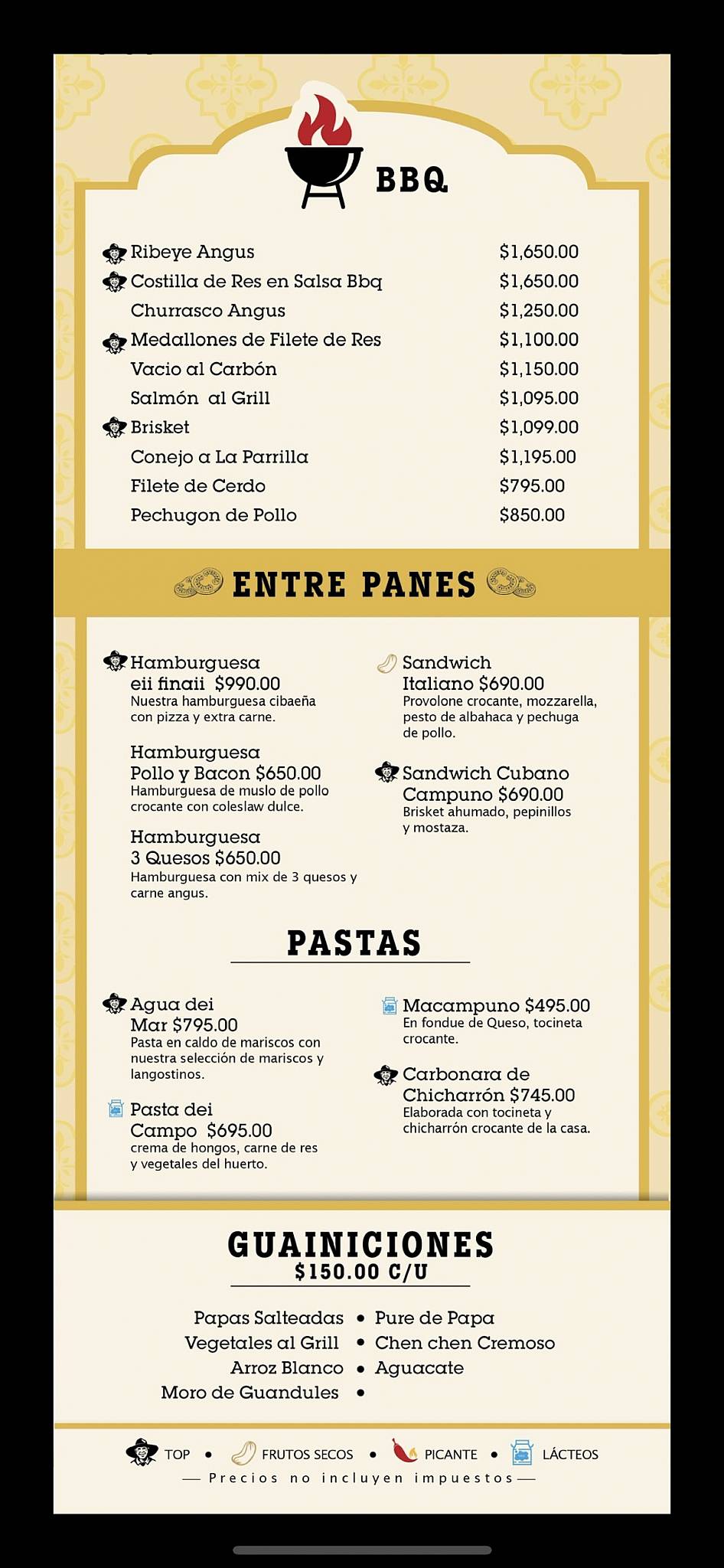 Menu at CAMPUNO VILLA OLGA restaurant, Santiago De Los Caballeros