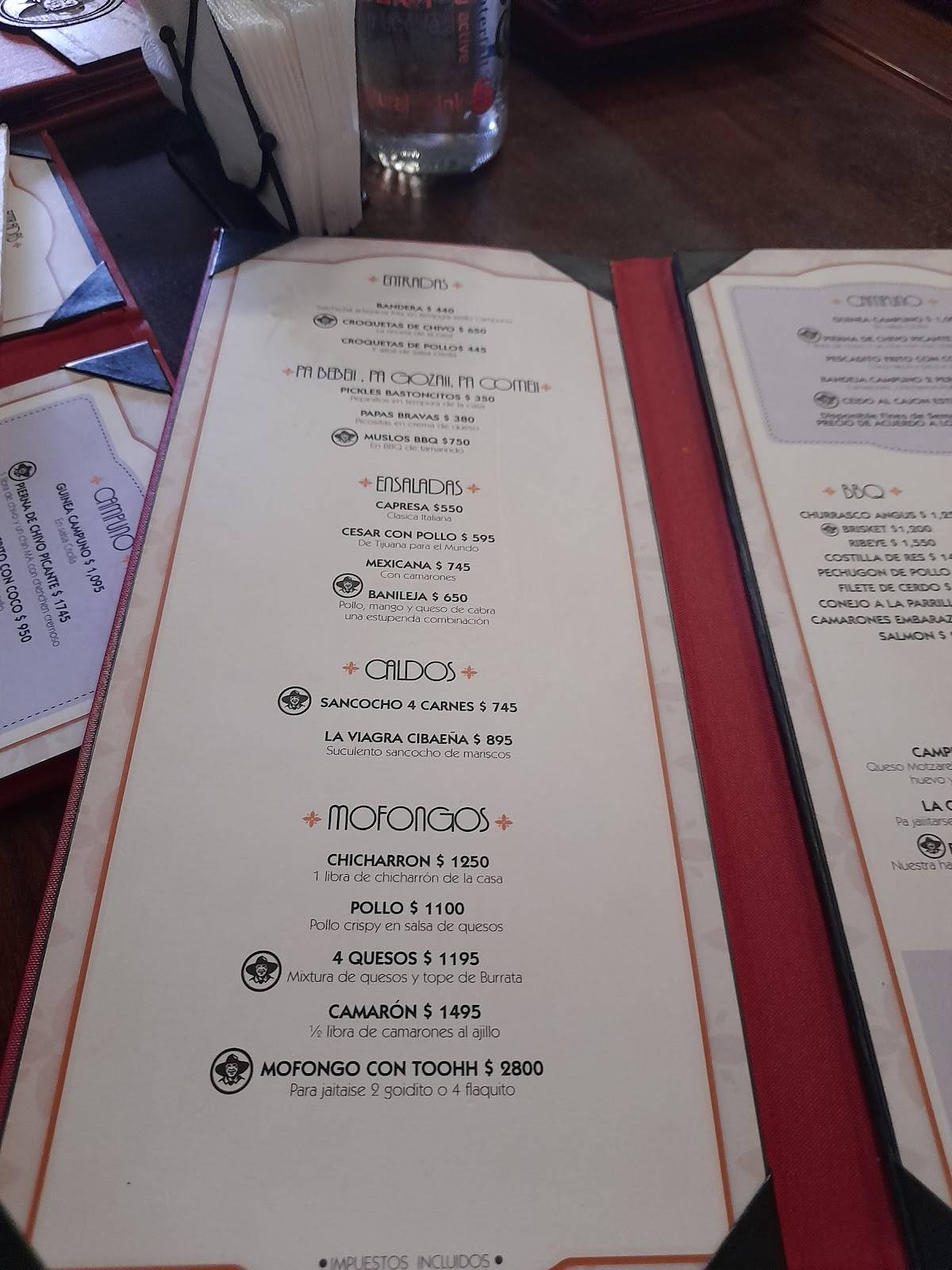 Menu at CAMPUNO VILLA OLGA restaurant, Santiago De Los Caballeros