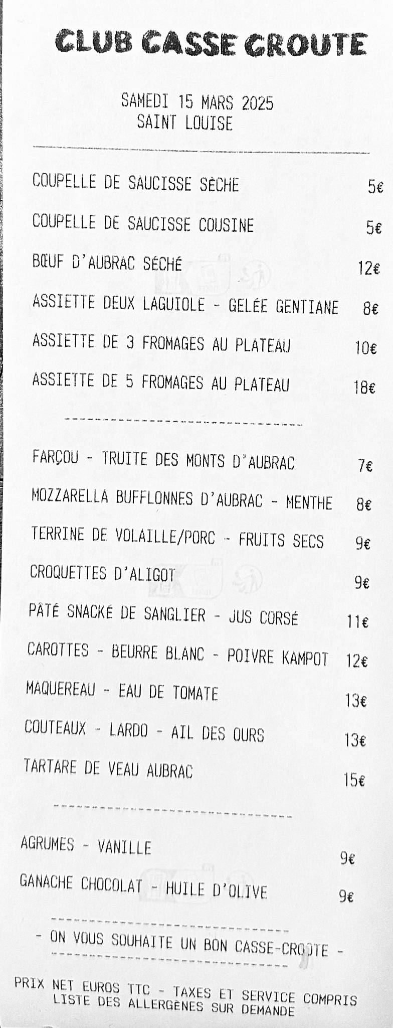 Menu at CLUB CASSE-CROÛTE, Montpellier