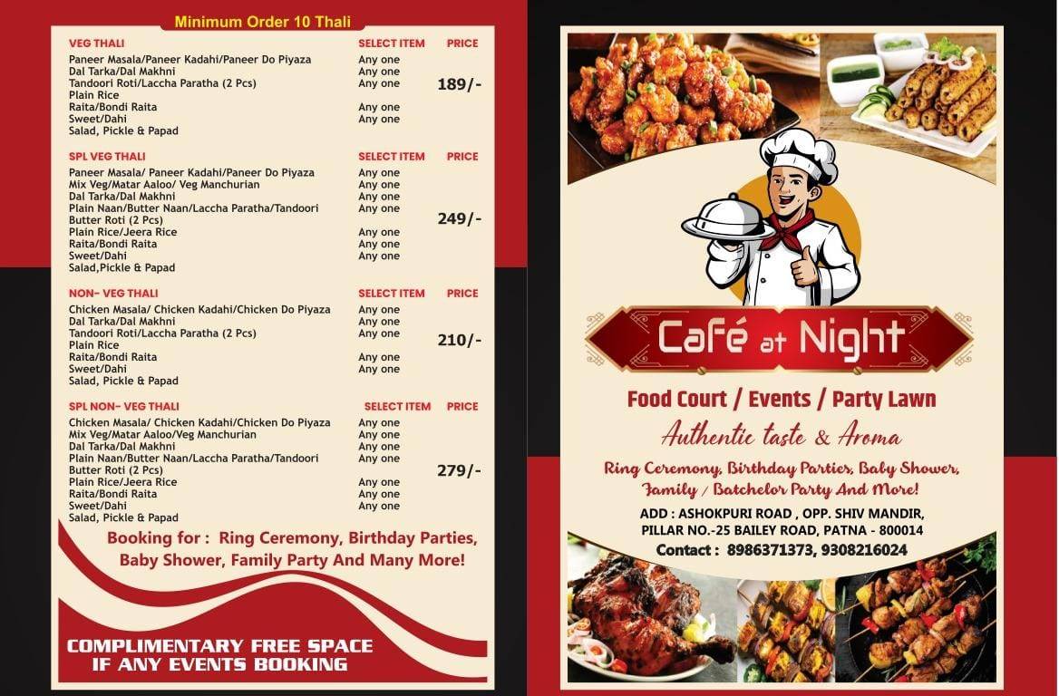 Menu at Cafe At Night, Patna