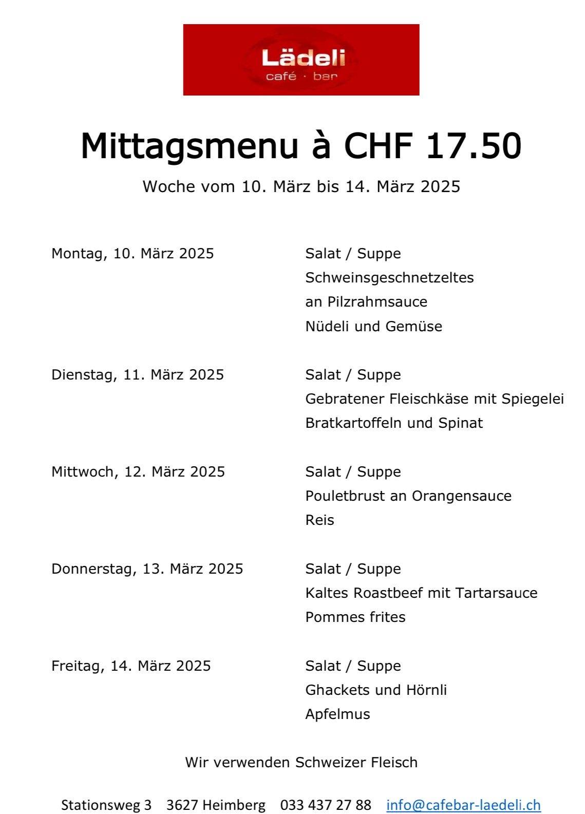 Speisekarte von Café-Bar Lädeli Jennifer Balmer-Ammann, Heimberg