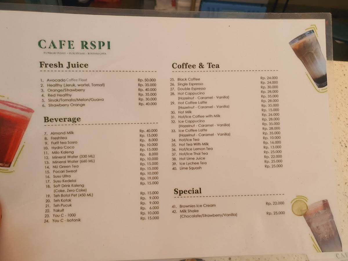 Menu at Cafe RSPI Senopati, South Jakarta