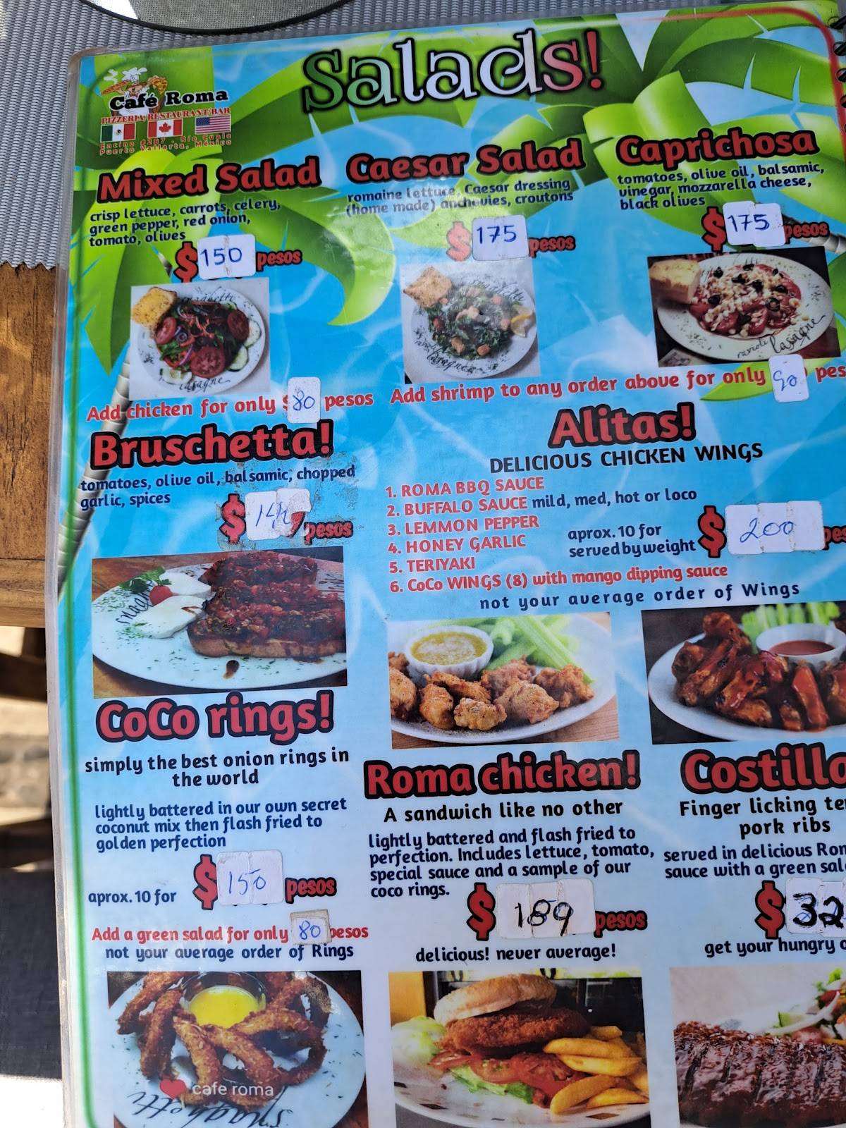 Menu at Cafe Roma, Puerto Vallarta, Av. Francisco Medina Ascencio 1974