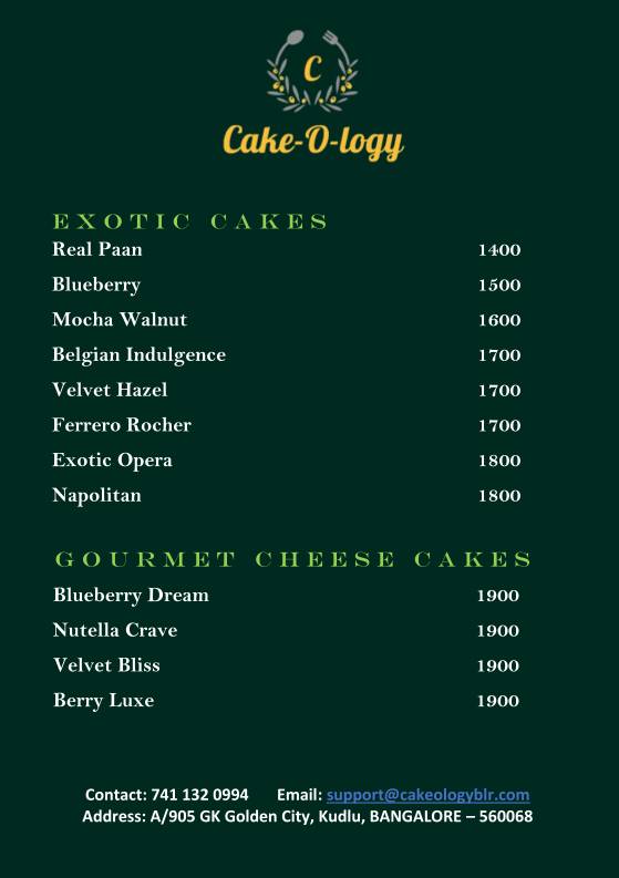 Menu at Cake-O-logy, Bengaluru