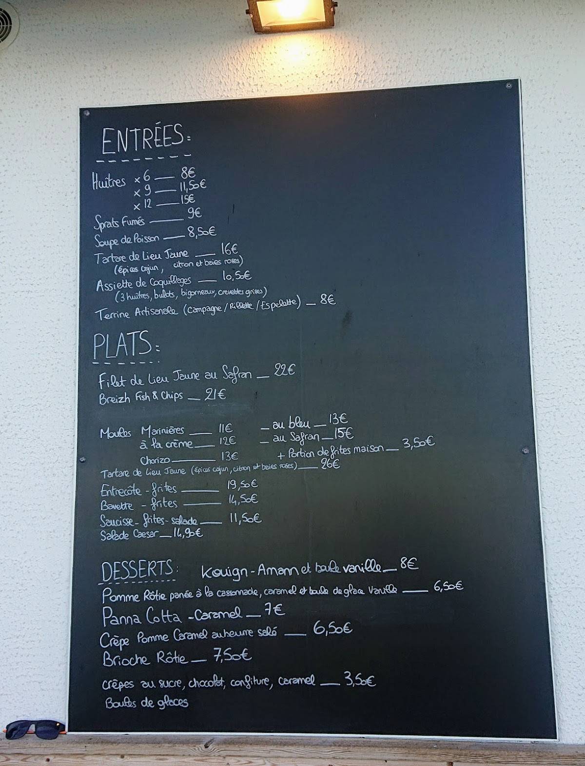 Menu au Cap Chausey restaurant, Cancale