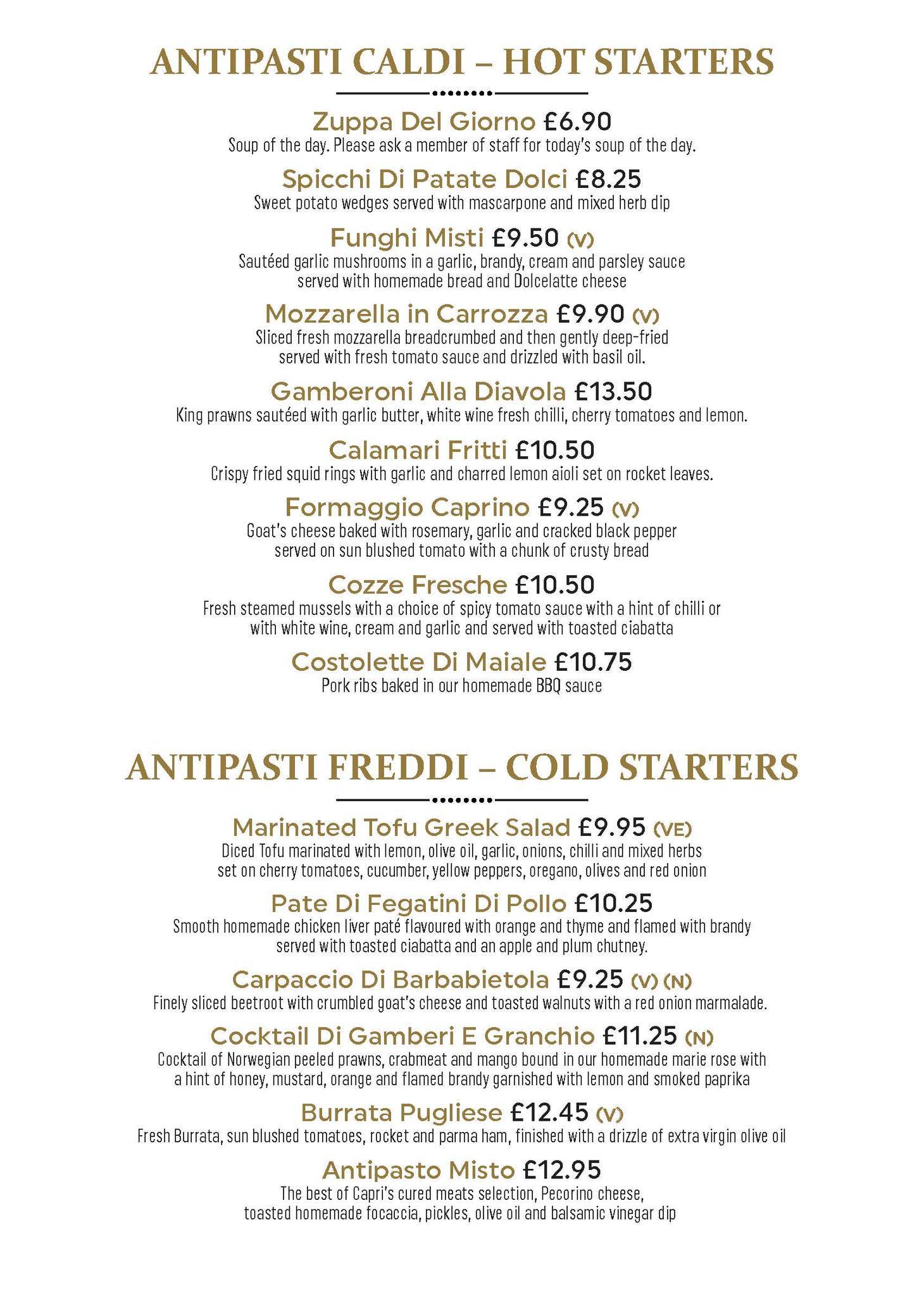 Menu at Capri Mirfield restaurant, Mirfield