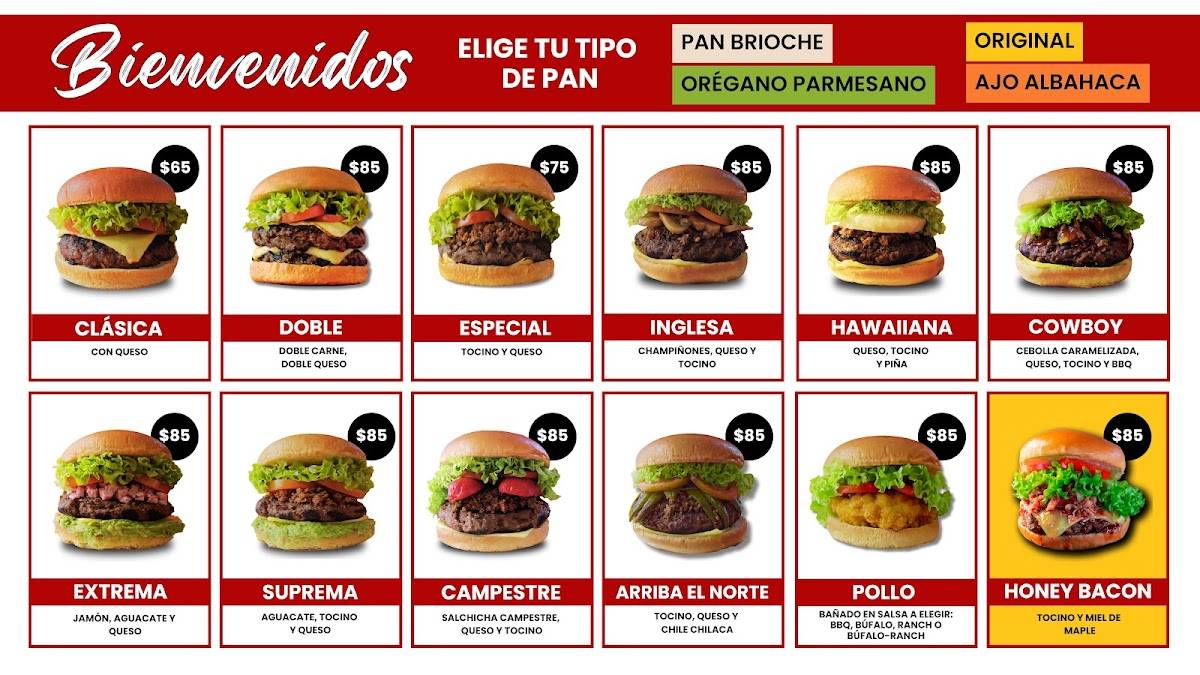 Carta del restaurante Carbon's Burger, Chihuahua