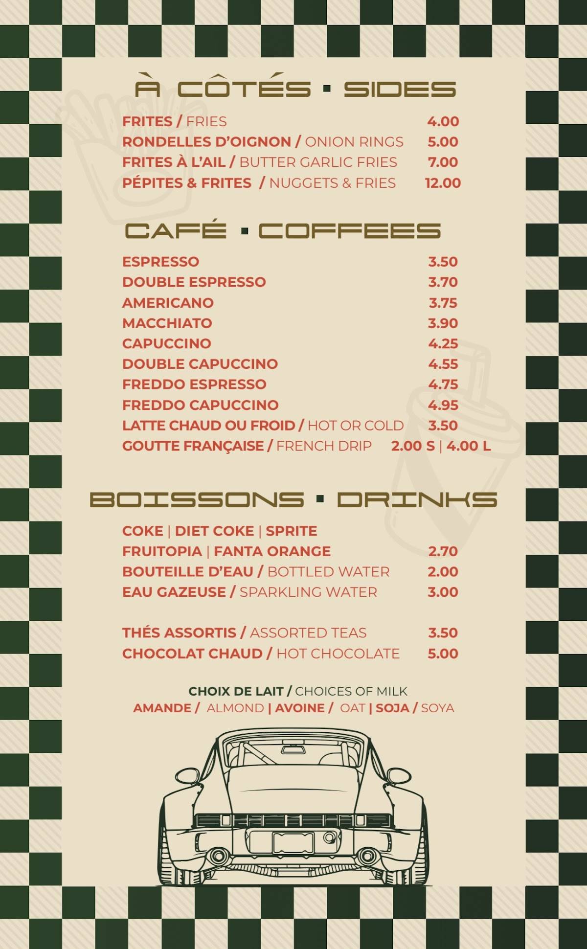 Menu au Carrera's resto restaurant, Laval
