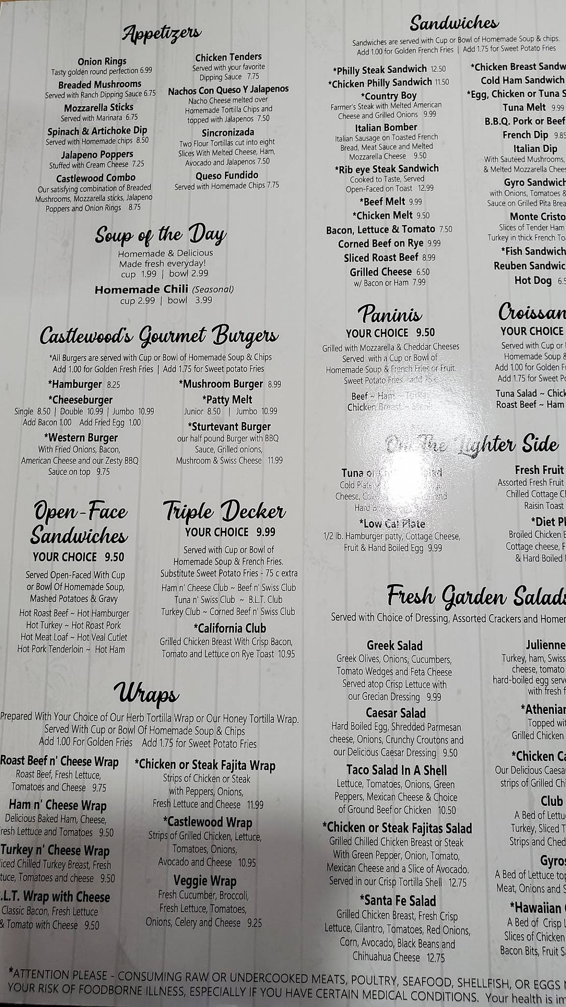 Menu at Castlewood Restaurant, Sturtevant