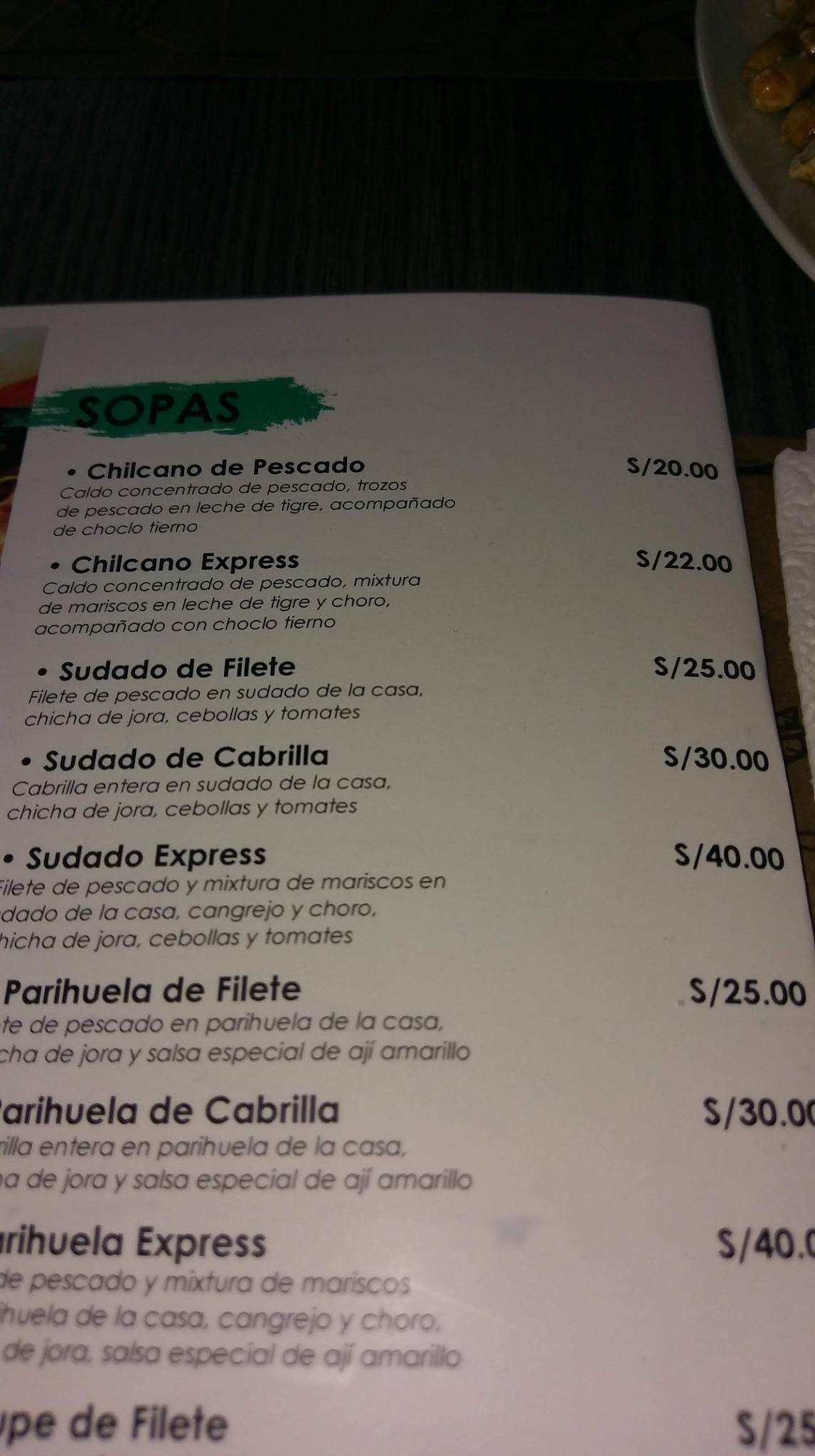 Menu at Ceviche express restaurant, Clermont