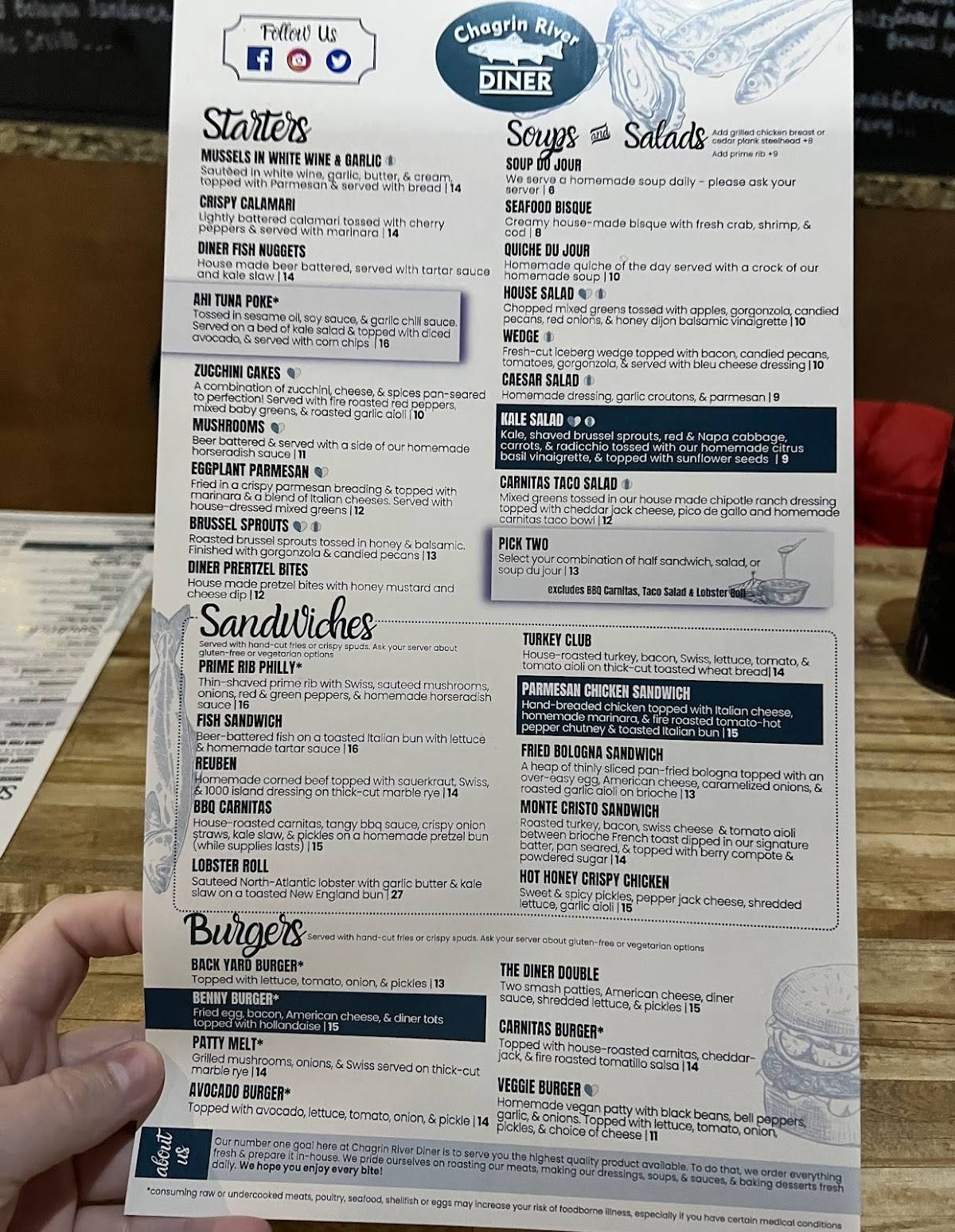 Menu at Chagrin River Diner restaurant, Willoughby