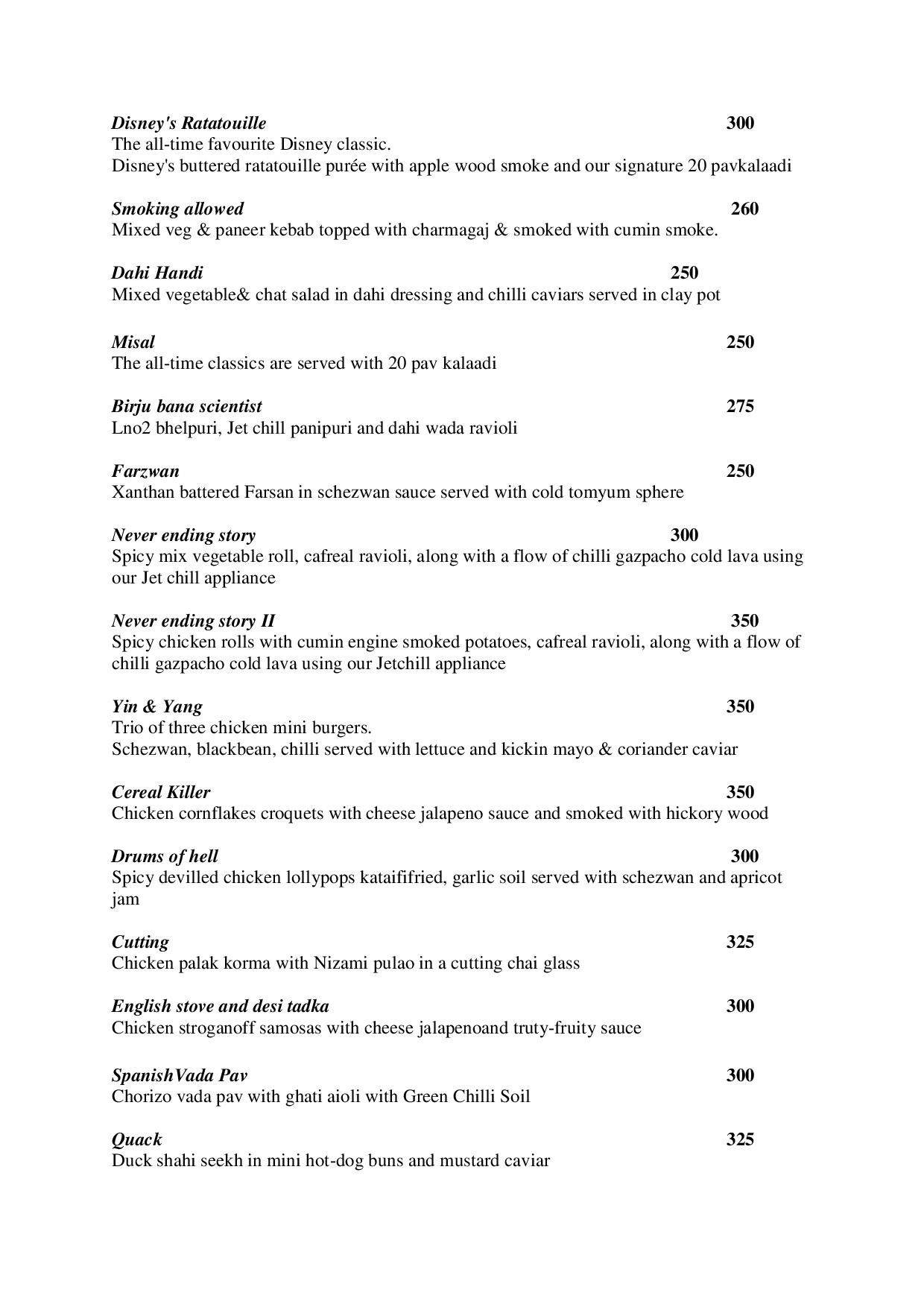 Menu at Chemistry 101 - Gastro Bar, Mumbai