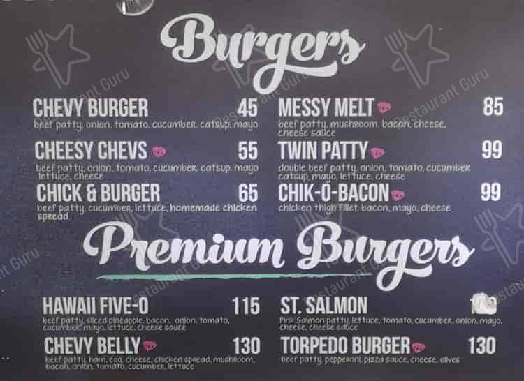 Menu at Chevy Burger, Marikina, 116i JP Rizal Street