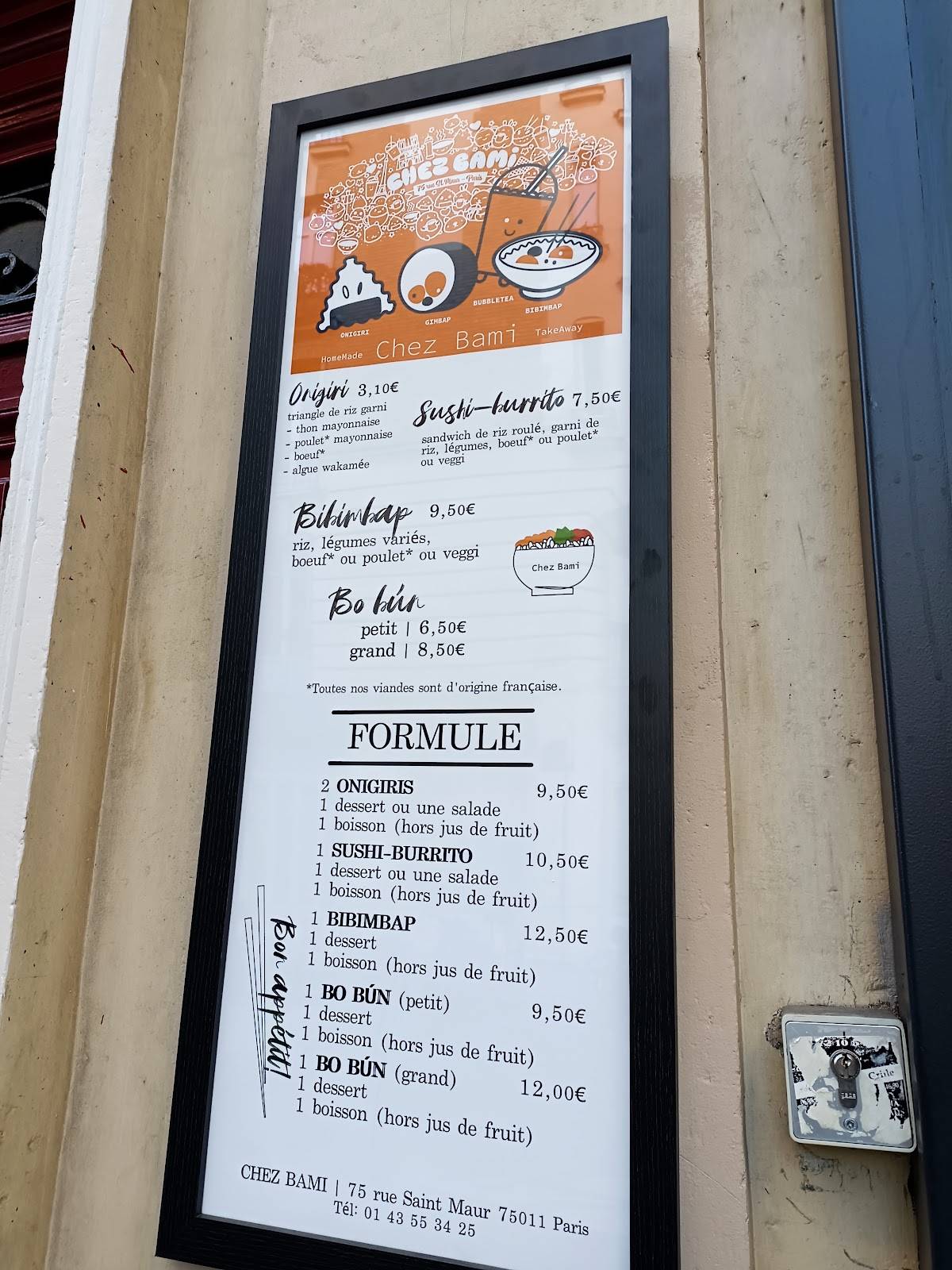 Menu au Chez BAMI, Paris