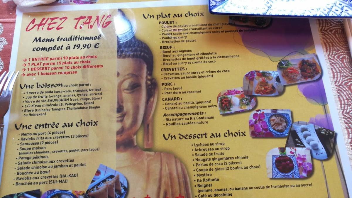 Menu au Chez Tang restaurant, Saran, Route Nationale 20