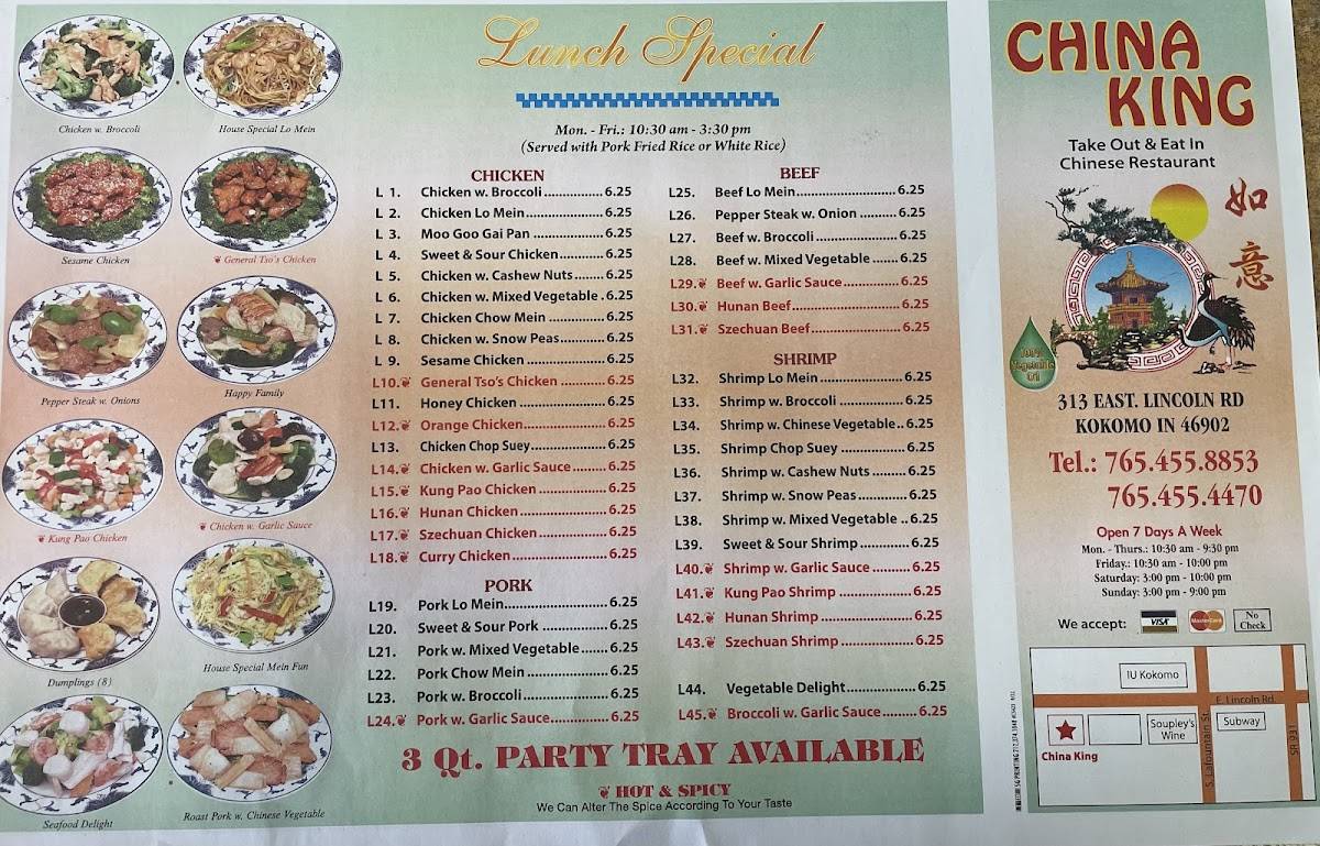 Menu at China King Chinese Restaurant, Kokomo, 313 E Lincoln Rd