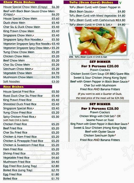 Menu at Chinese Flavour restaurant, Edinburgh