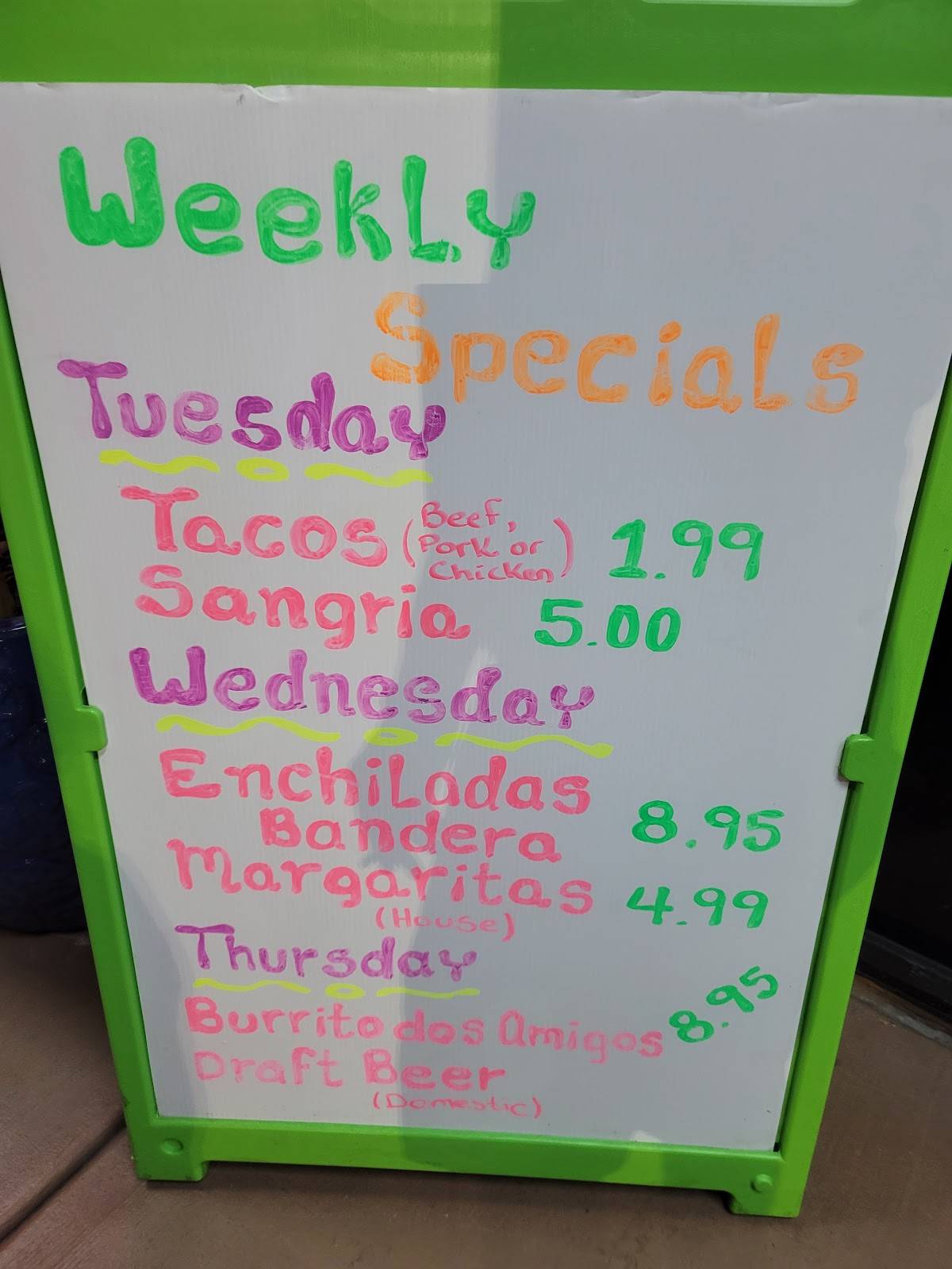 Menu at Chulas Mexican Restaurant, Spring Hill