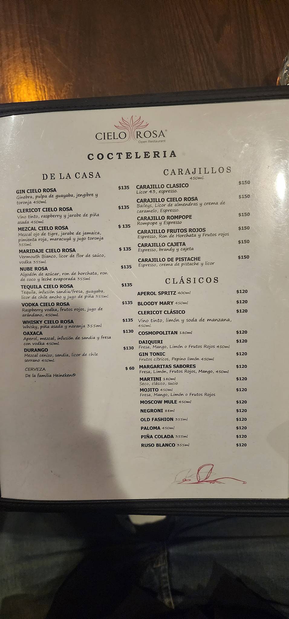 Menu at Cielo Rosa Open Restaurant, Durango