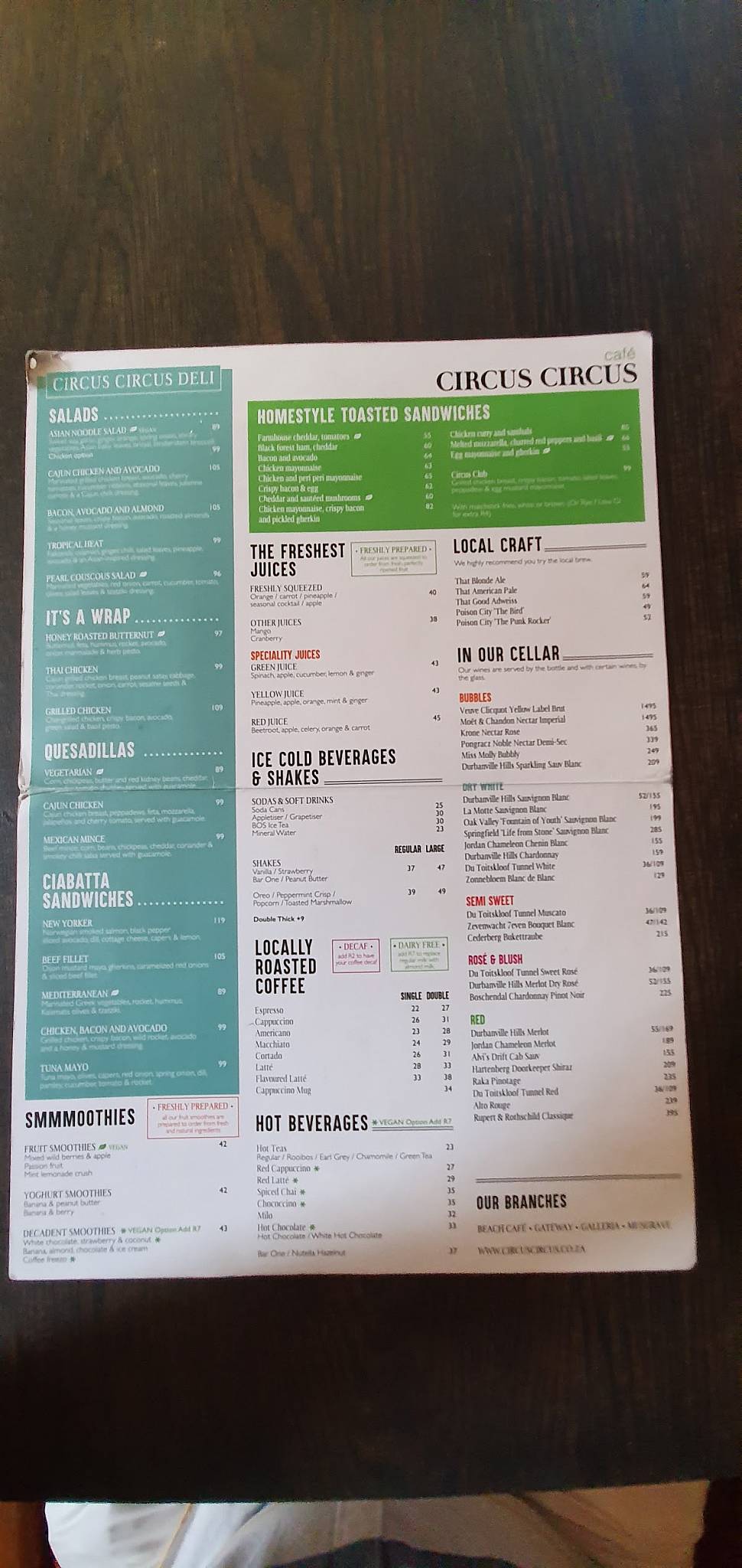 Menu at Circus Circus Gateway restaurant, Durban North, Shop G020