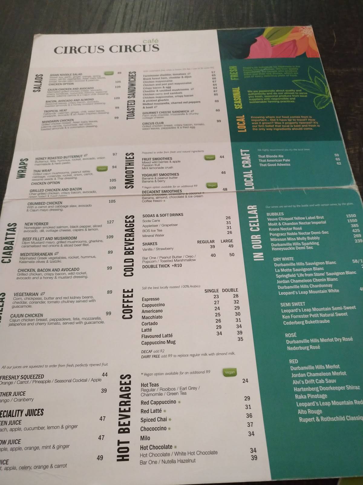 Menu at Circus Circus Gateway restaurant, Durban North, Shop G020