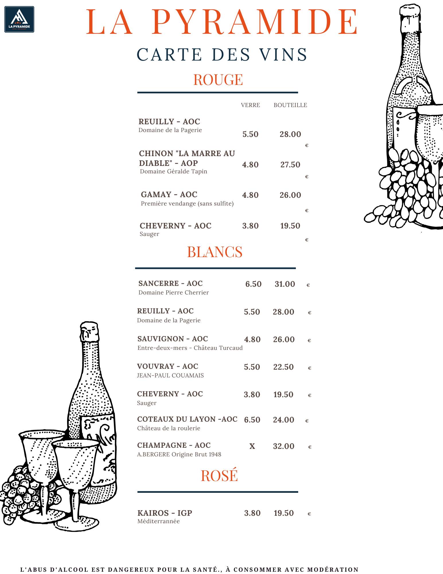 Menu au Cit'Hotel la Pyramide restaurant, Romorantin-Lanthenay
