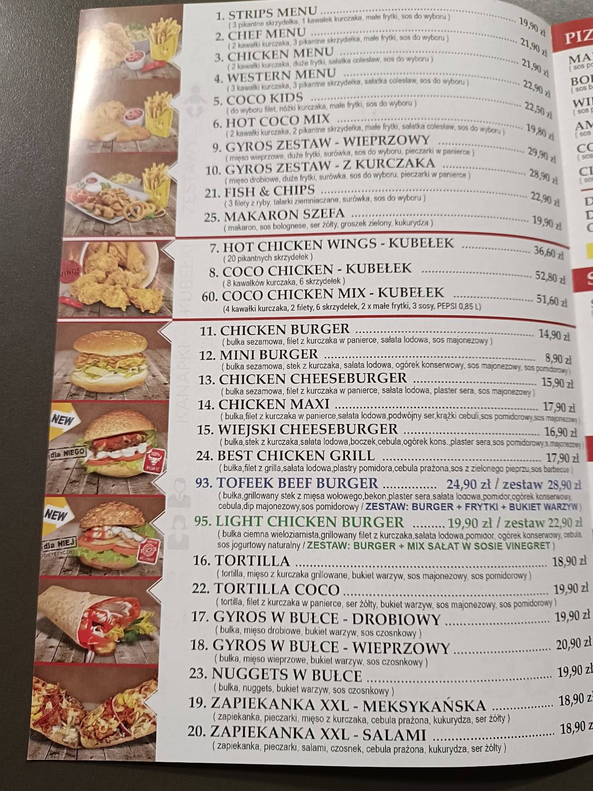 Menu at Coco Chicken restaurant, Leszno