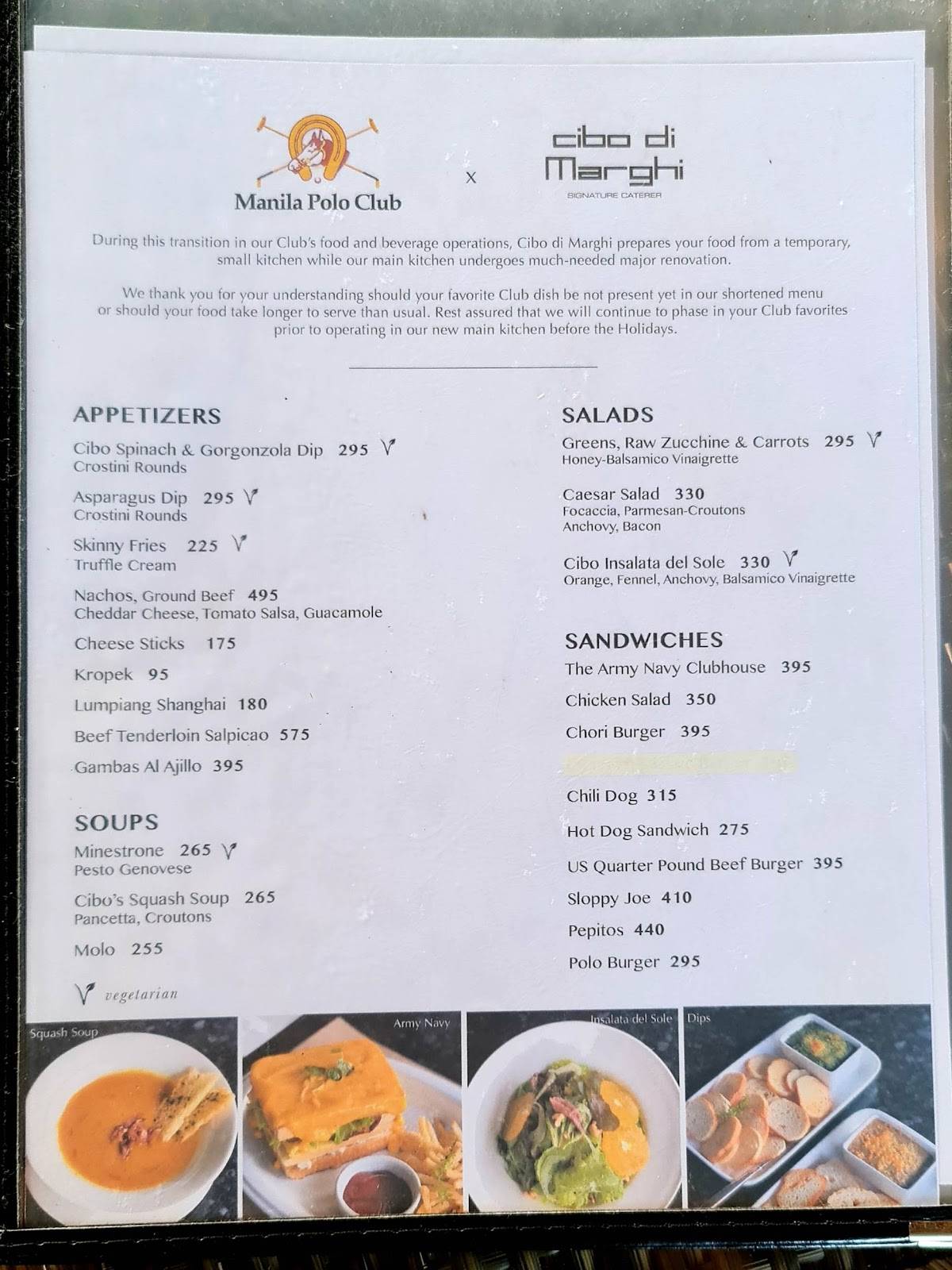 Menu at Cogon Village Manila Polo Club, Makati