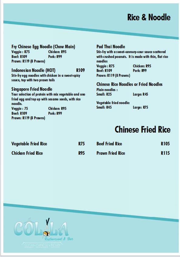 Menu at Colala restaurant & bar, Cape Town
