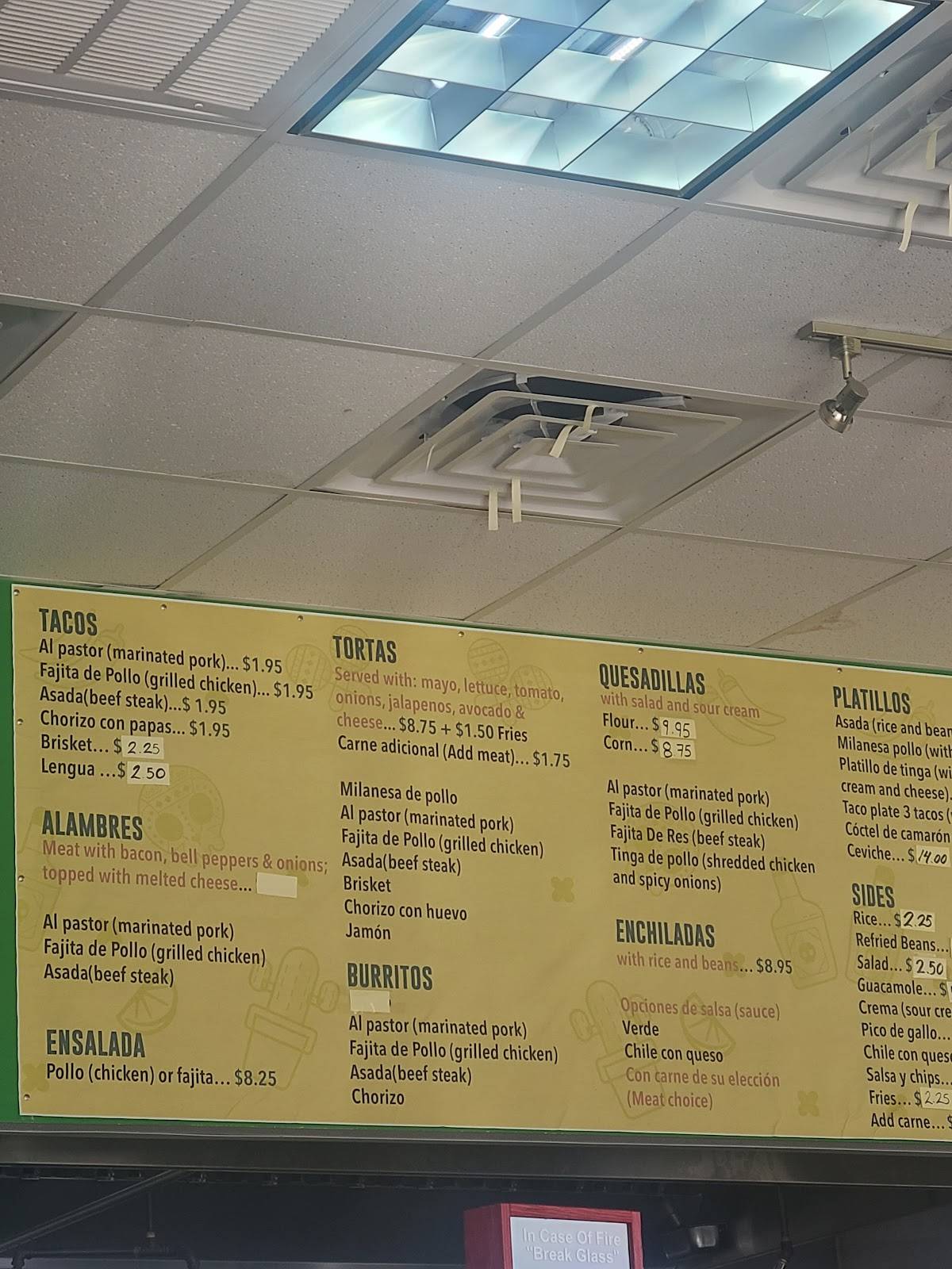 Menu at Comal Street Tacos restaurant, Hurst