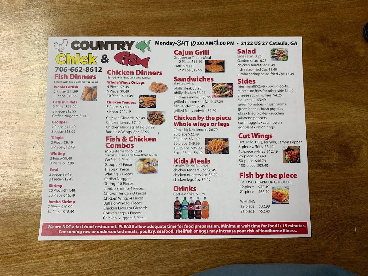 Menu at Country Chick & Fish New York Style restaurant, Cataula