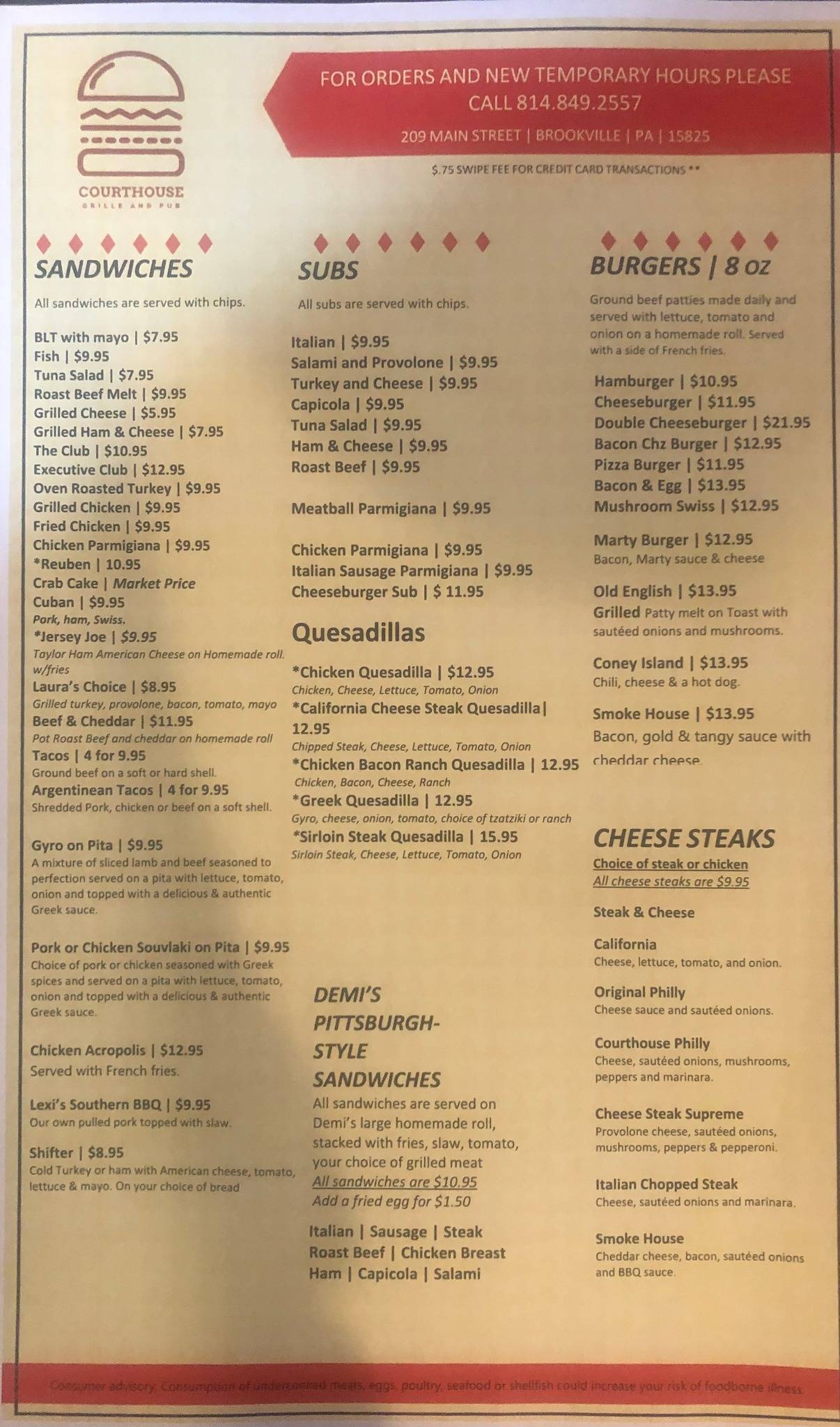 Menu at Courthouse Grille & Pub, Brookville