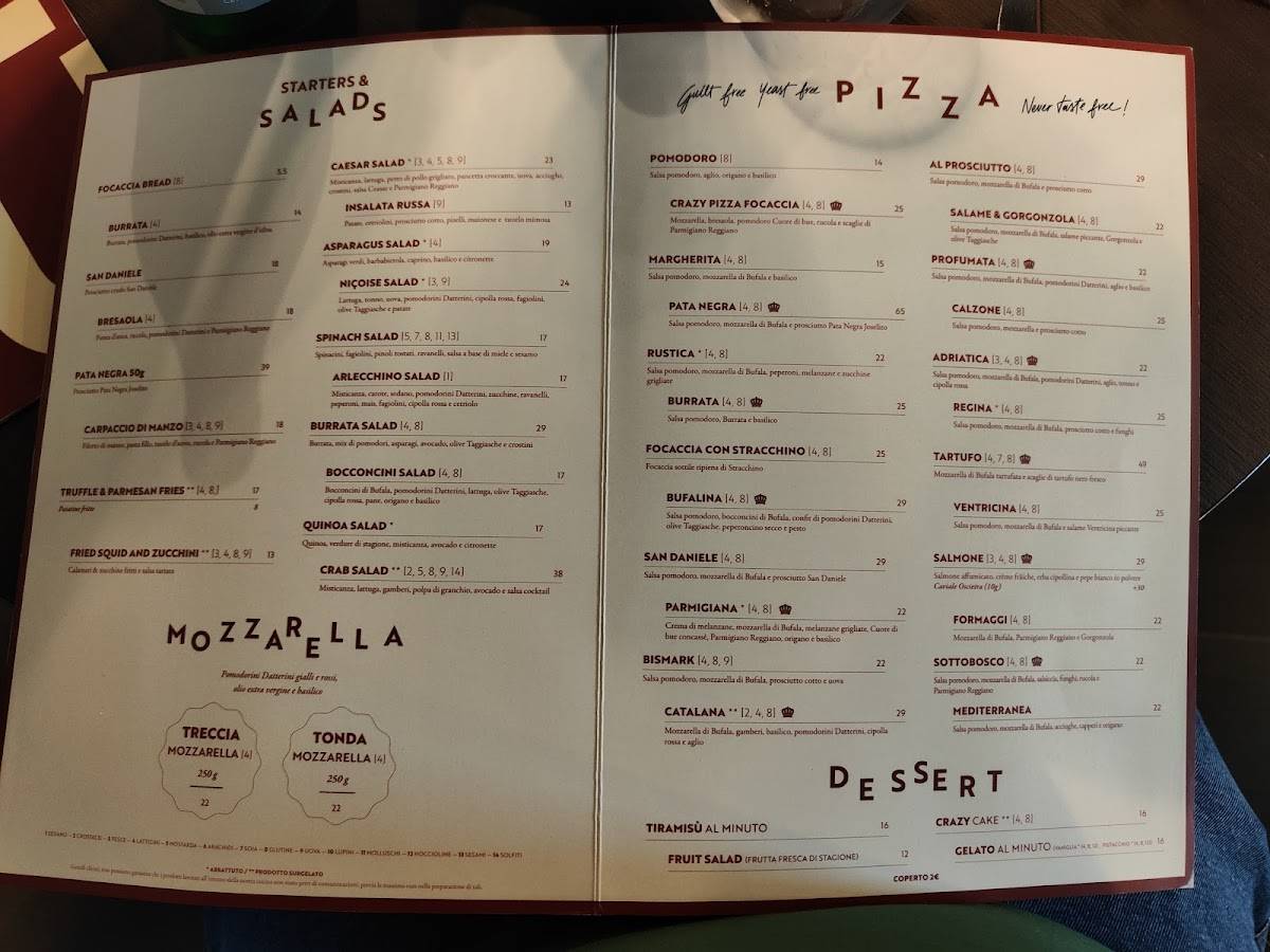 Speisekarte von Crazy Pizza Milan, Mailand