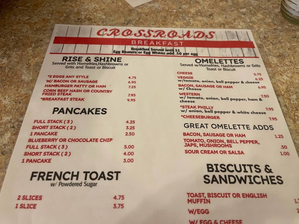 Carta de Crossroads Restaurant, Estados Unidos, NE 128th Ave
