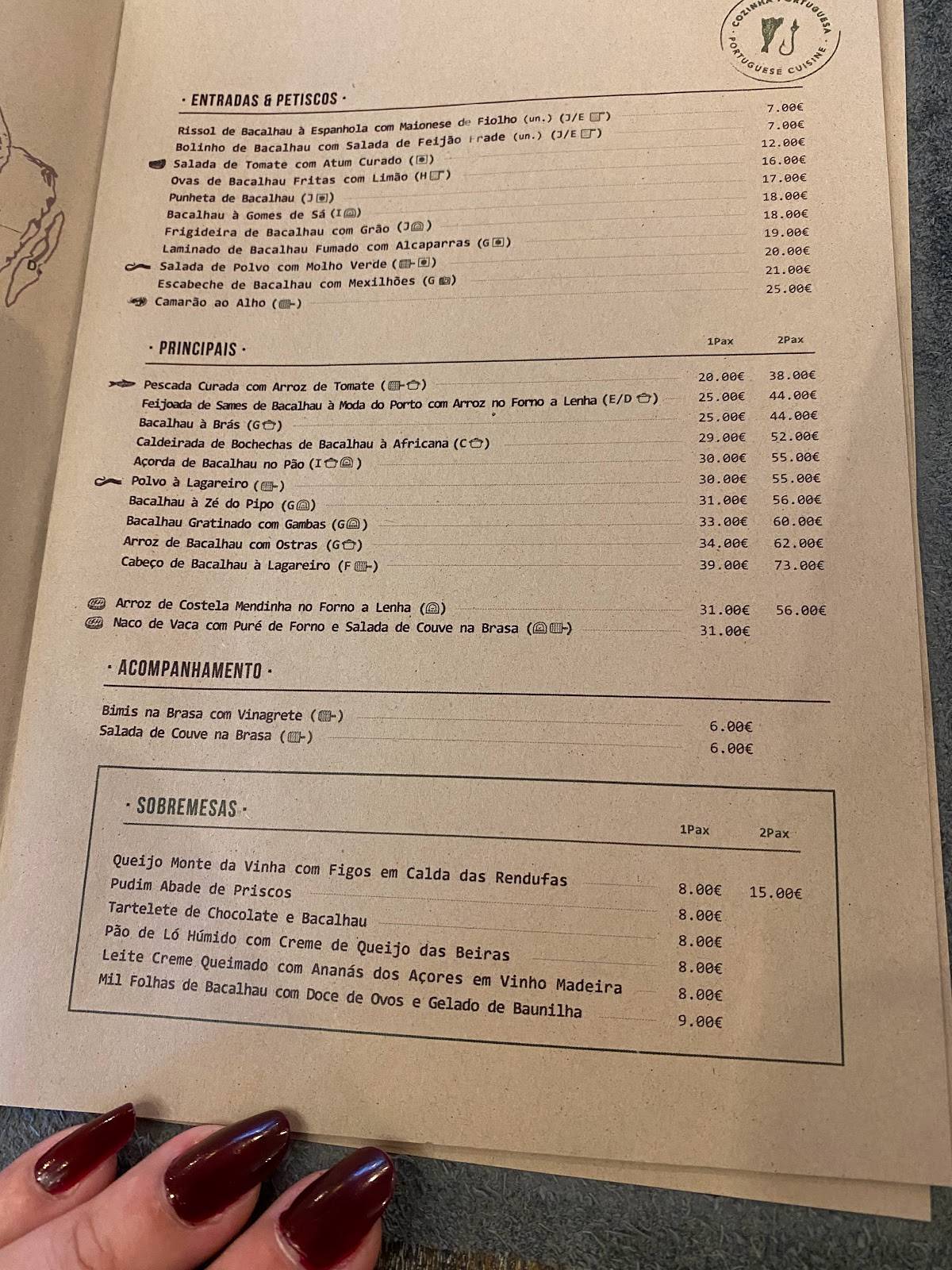 Menu em Culto ao Bacalhau restaurante, Porto