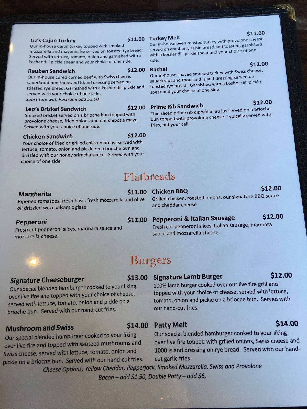 Menu at Cured and Cultured restaurant, Belleville