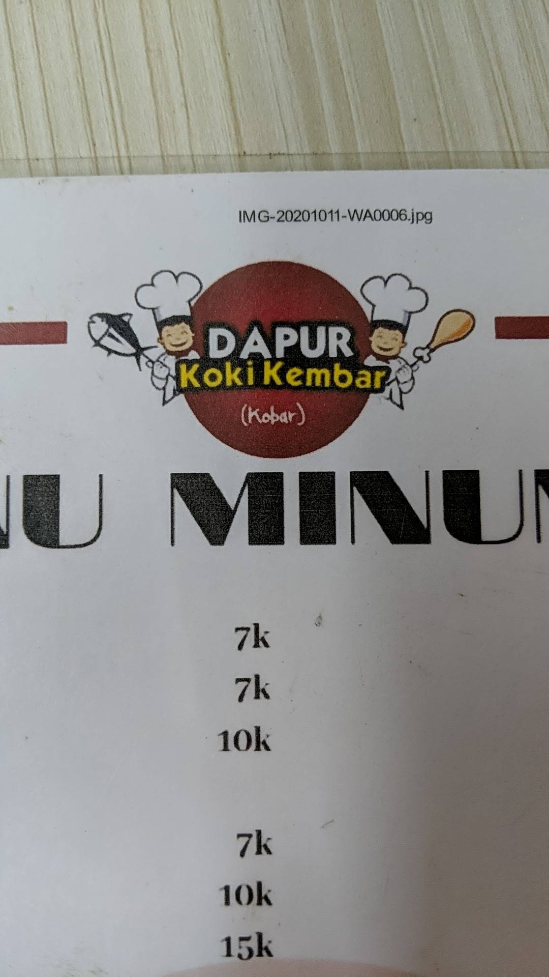 Menu at DAPUR KOKI KEMBAR, Indonesia