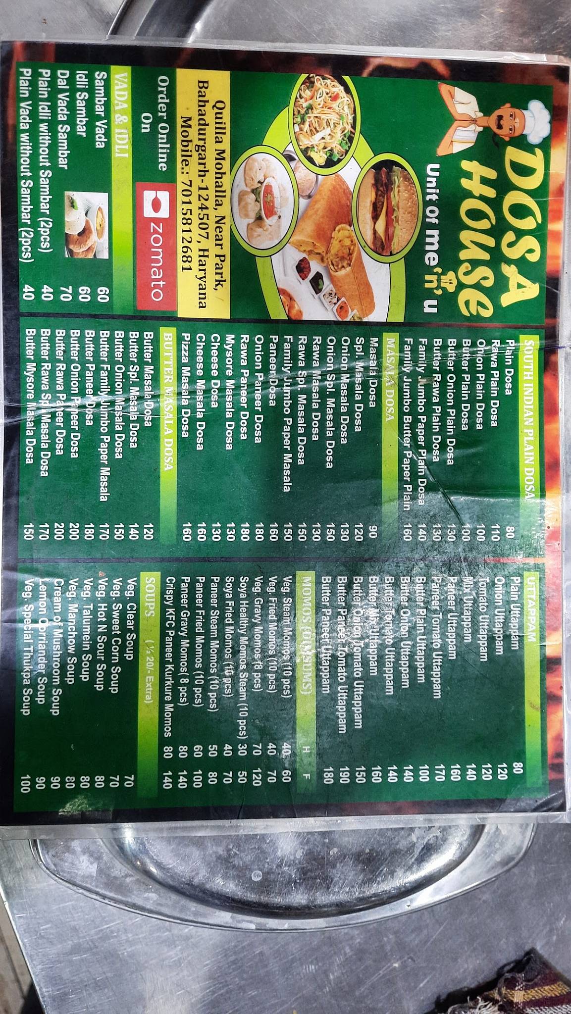 Menu at DOSA HOUSE SOUTH INDIAN RESTAURANT, Bahadurgarh