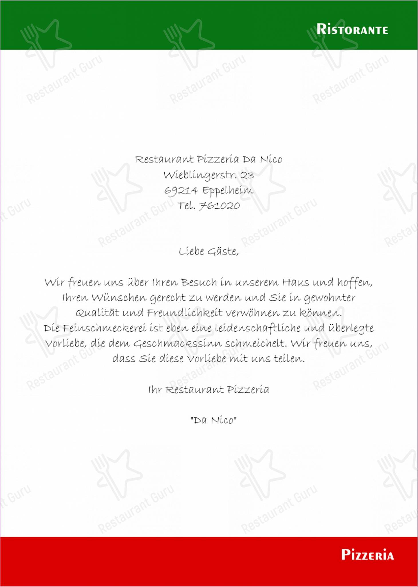 Speisekarte von Ristorante Da Nico restaurant, Eppelheim
