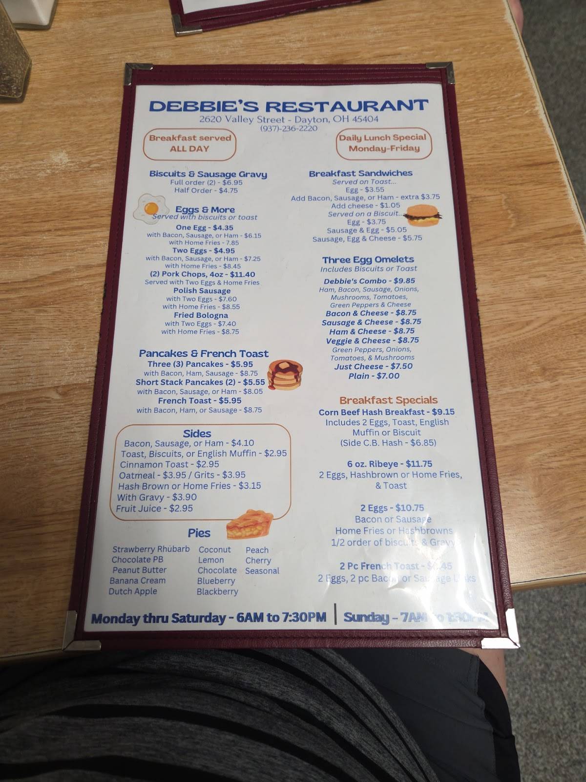 Menu at Debbie's Restaurant, Dayton