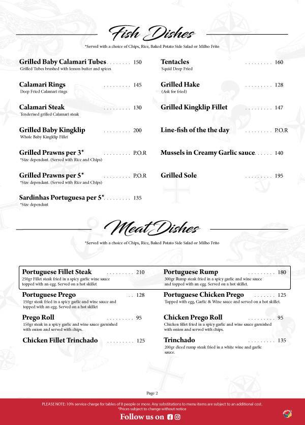 Menu at Dias Tavern Willowbridge Portuguese Restaurant, Cape Town