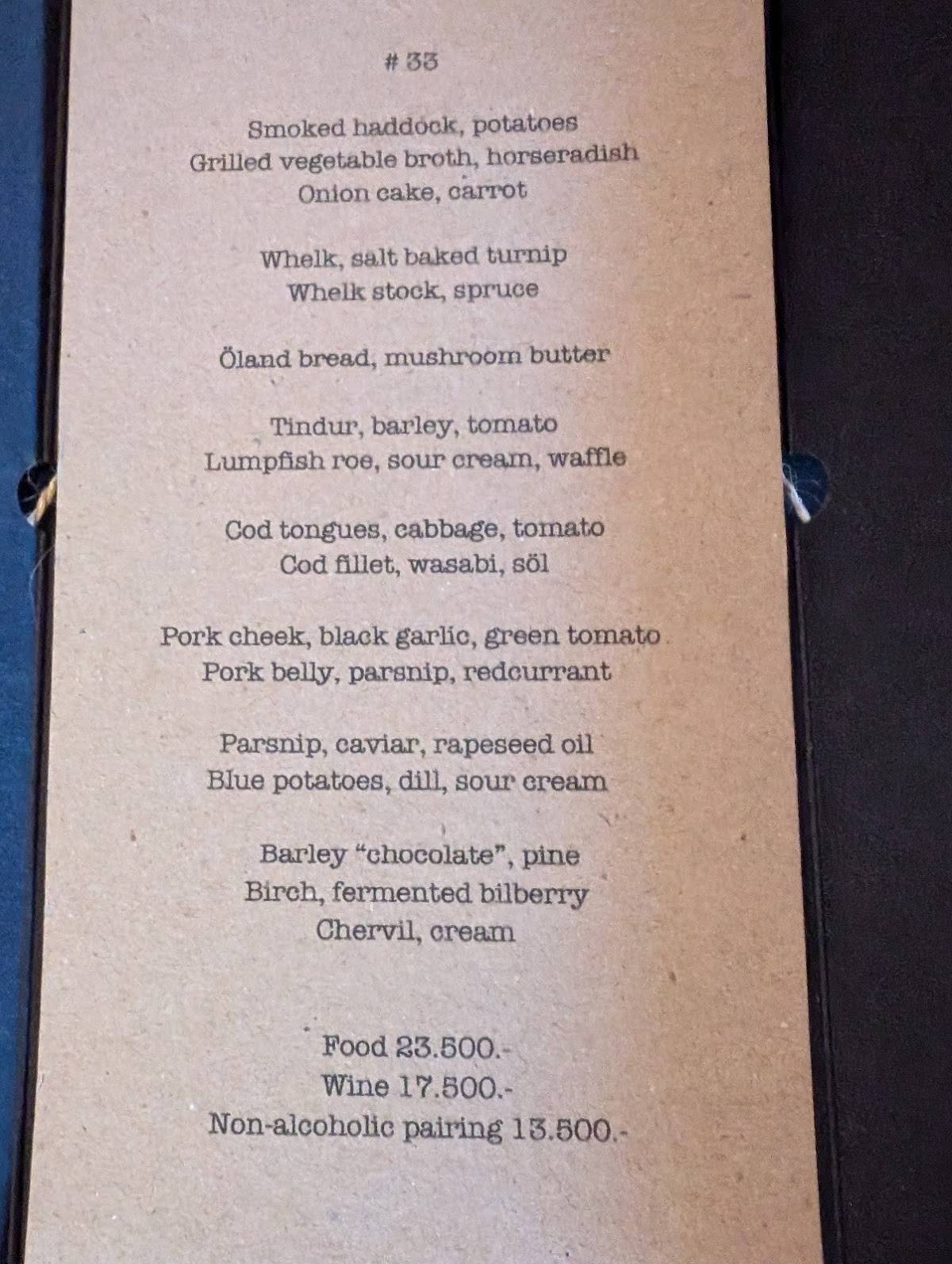 Menu at Dill Restaurant, Reykjavík, Laugavegur 59
