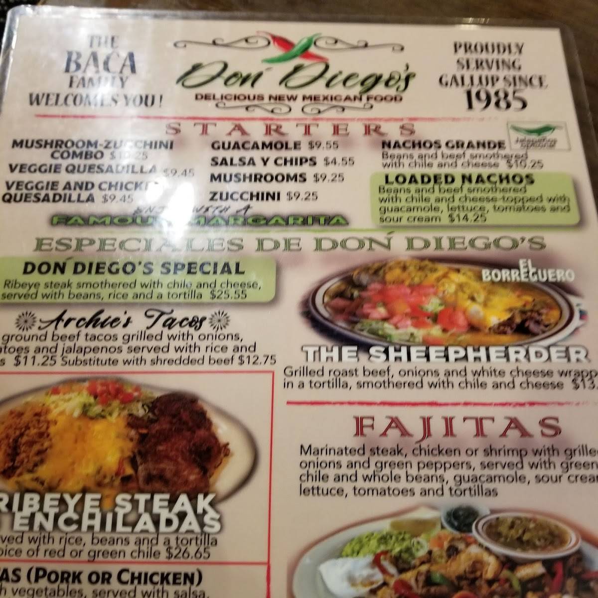 Menu at Don Diego's Restaurant & Lounge, Gallup