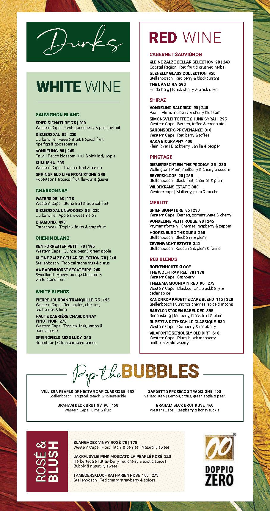 Menu at Doppio Zero Eye Of Africa restaurant, Eikenhof